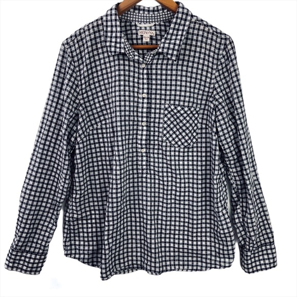 Merona | Tops | Merona Plus Size Gingham Navy Plaid Top Blouse | Poshmark